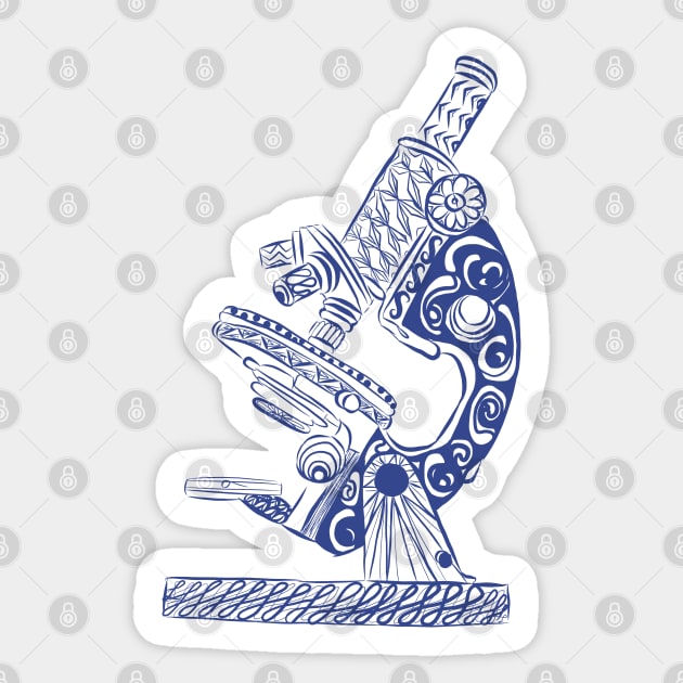 Scientific Microscope Line Drawing (Deep Ocean Blue) - Microscope - Sticker | TeePublic